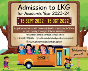 Admission Open to LKG 2023-24 – Christ Vidyanikethan ICSE School